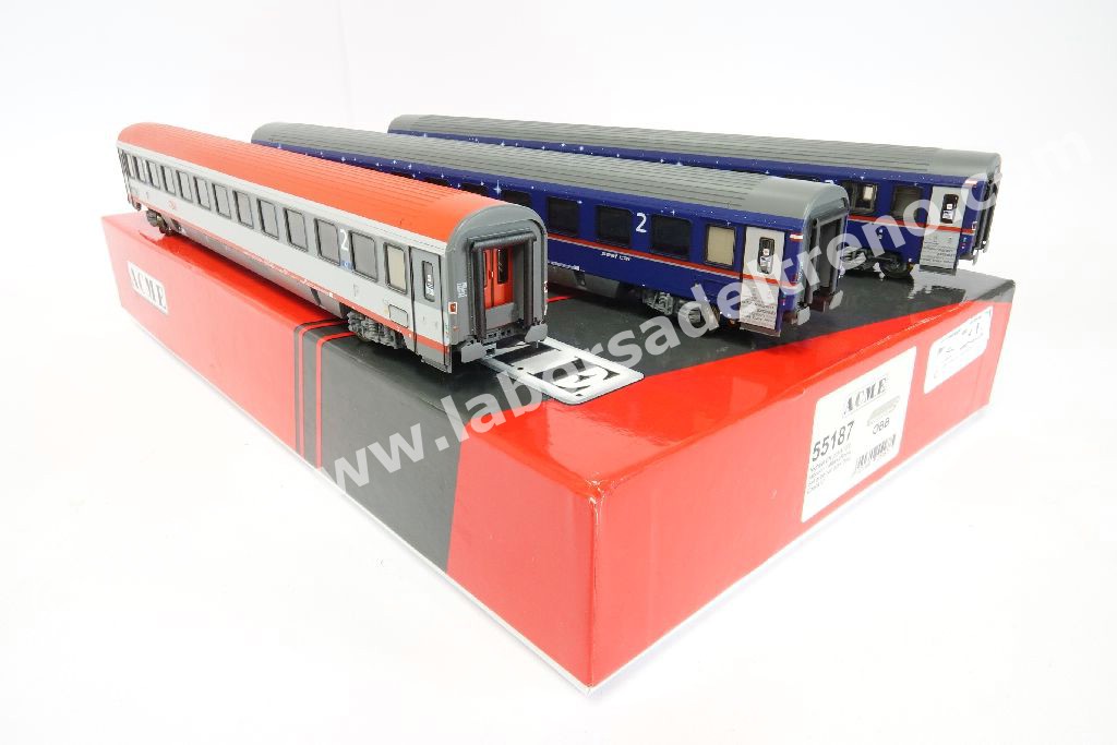 Acme - 55187 Set Nightjet OBB Munchen Milano/Roma con 3 sitzwagen Bpm in livrea blu Nightjet e ...