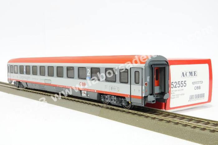 Acme - 52555 Carrozza cuccette OBB tipo EC89 Bcmz di 2° classe, livrea bigrigio tetto rosso ...