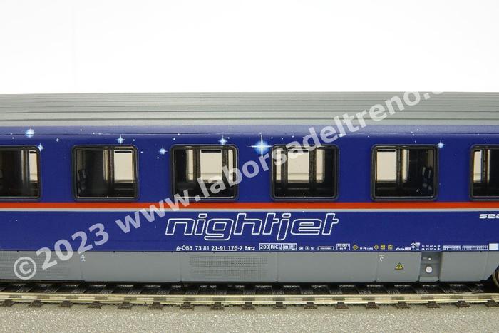 Acme - 55187 Set Nightjet OBB Munchen Milano/Roma con 3 sitzwagen Bpm in livrea blu Nightjet e ...
