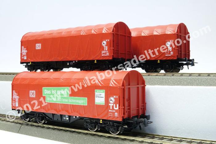 Roco - 76011 Set tre carri telonati per trasporto coils DB AG tipo Shimmns, livrea rossa, uno ...