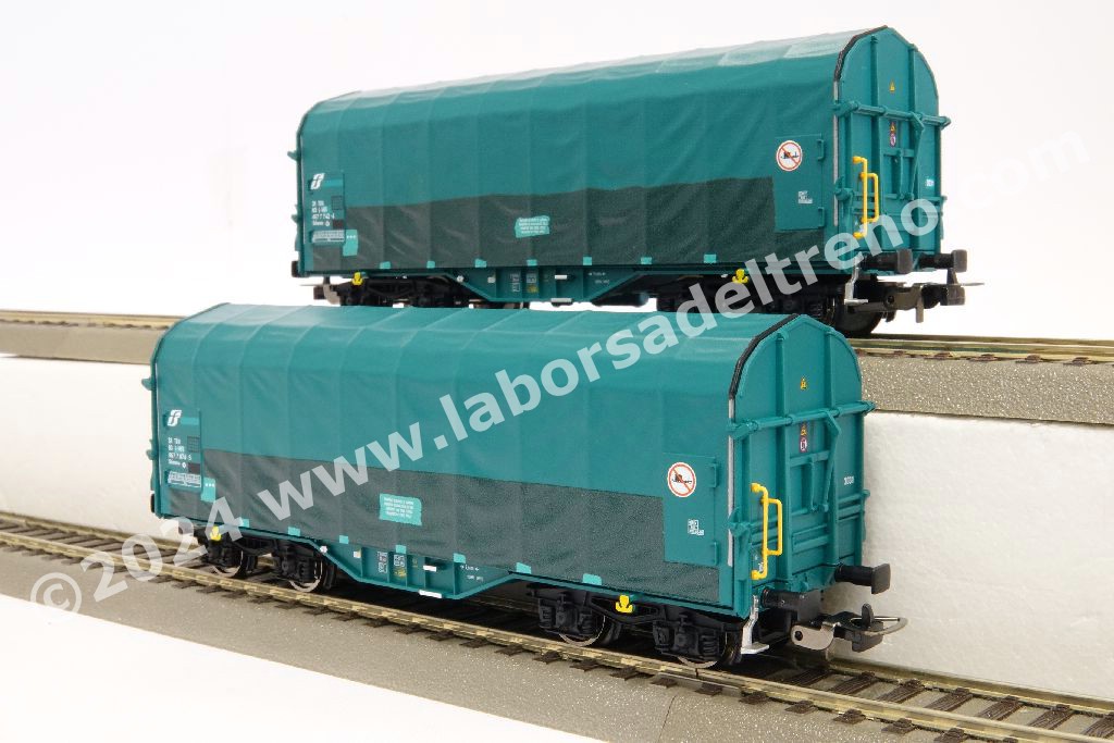 Piko - 58288 Coppia carri a carrelli telonati FS Mercitalia tipo Schimmns per trasporto coils ...