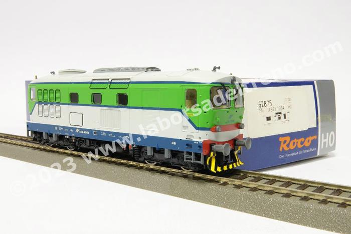 Roco - 62875LED Loco diesel D343 1034 delle FNM, livrea verde/grigia, ep. V - Elaborata con ...