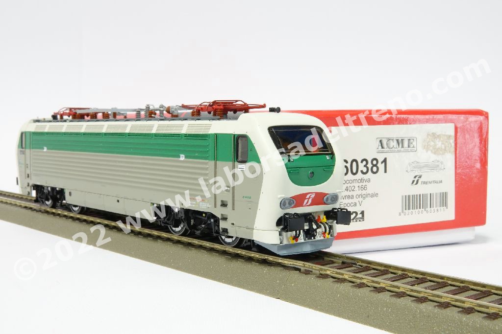 Acme - 60381 Loco el. E 402 B 166 di FS Trenitalia, livrea di origine grigio/verde, fascia rossa ...