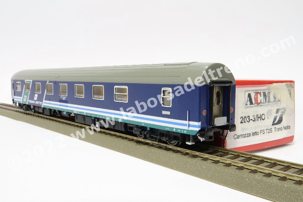 Acme - 203-3 Carrozza letti FS T2S, livrea TRENO NOTTE, carrelli MD50 ...