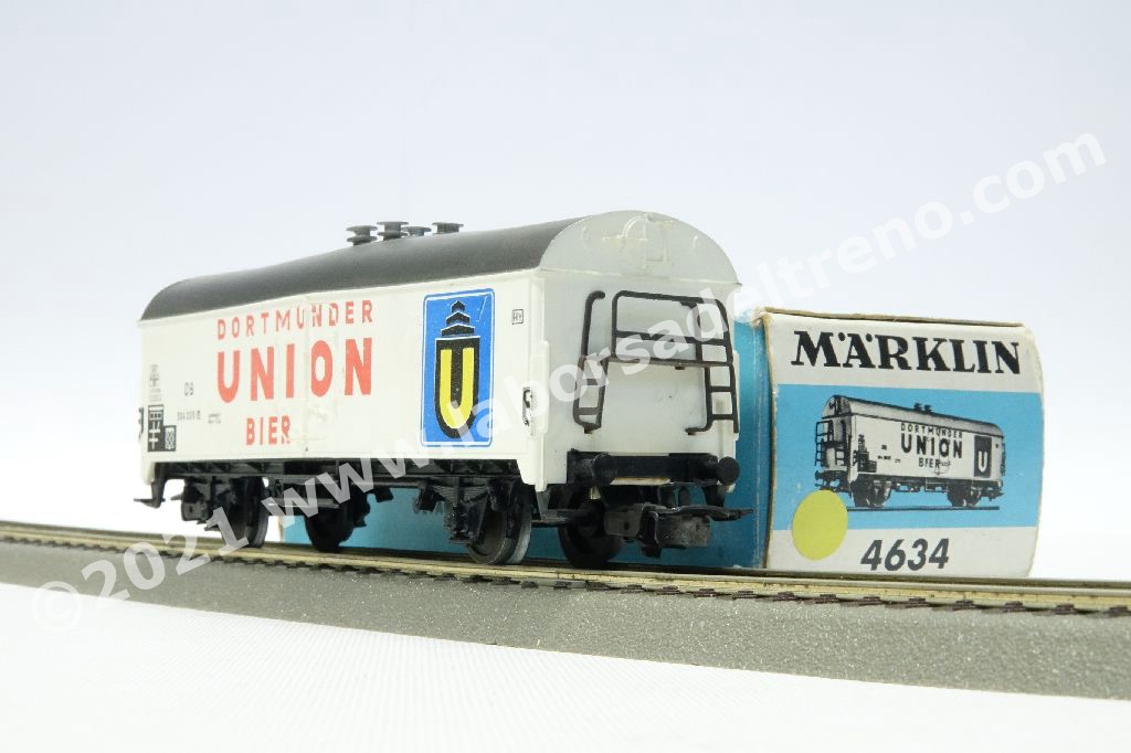 Marklin - 4634 Carro frigo a 2 assi DB, trasporto birra Dortmunder Union Bier, Epoca III