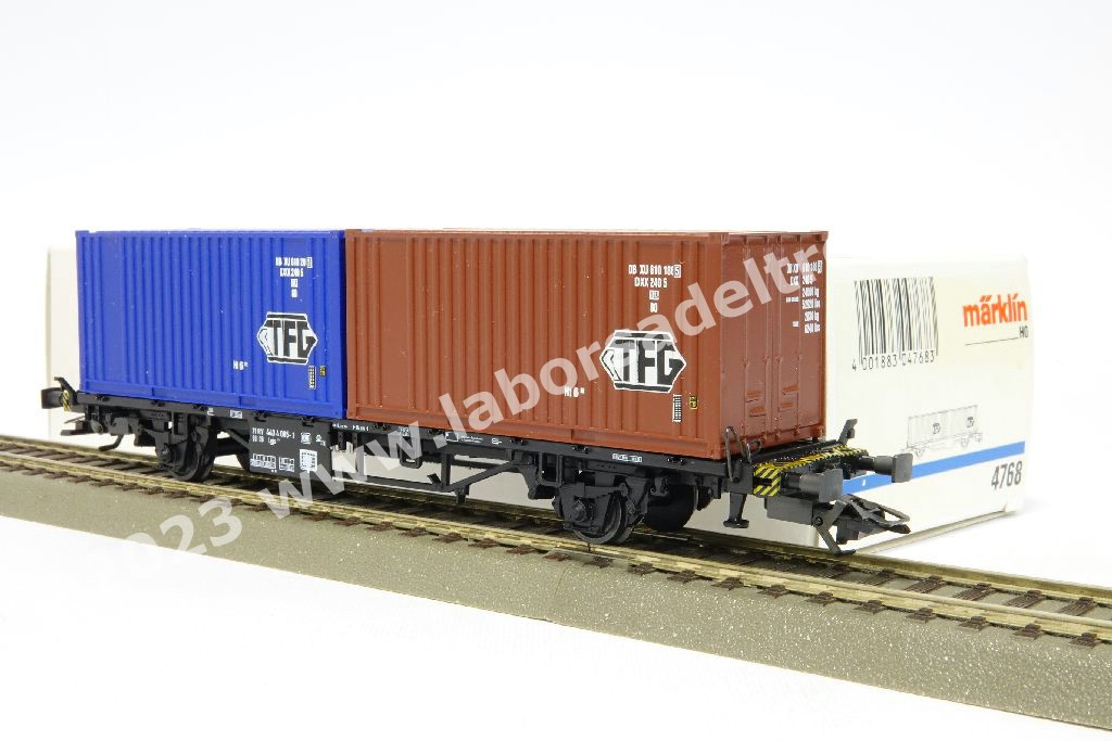 Marklin - 4768CC Carro pianale a 2 assi DB con carico di 2 container ...