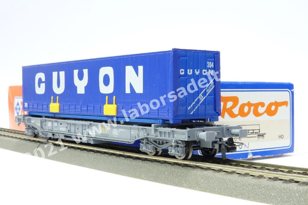 Roco - 46374 Carro canguro SNCF tipo T1 caricato con container telonato ...